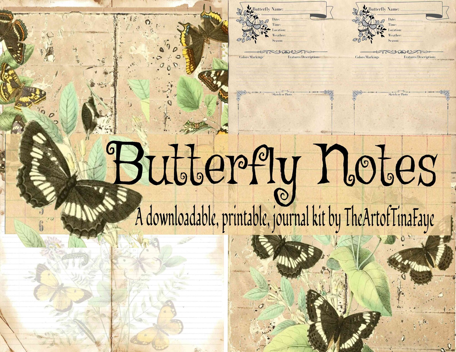 Butterfly Notes Printable Journal Kit Digital Journal Kit - Etsy