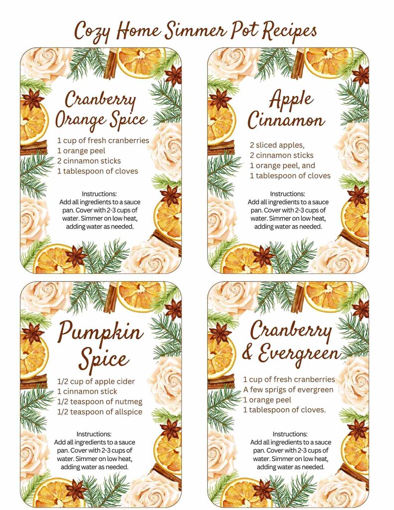 Cozy Home Simmer Pot Recipes & Gift Tags (printable) - Etsy