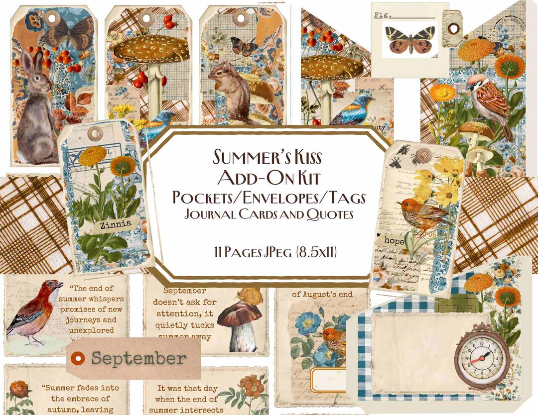 Summer's Kiss Journal Add-on– Antique, Postcards, Collage Sheet ...