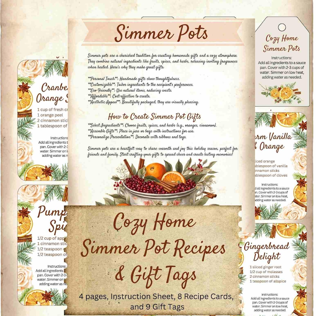 Simmer Pot Recipes and Gift Tags, Tags, Journal Cards, Gift Tags, Retro ...