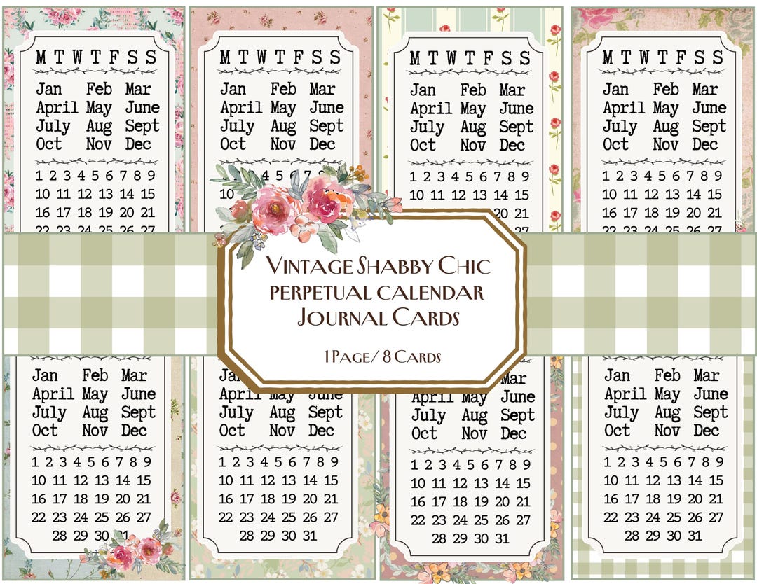 Vintage Shabby Chic Perpetual Calendar Journal Cards, Journal, Junk ...