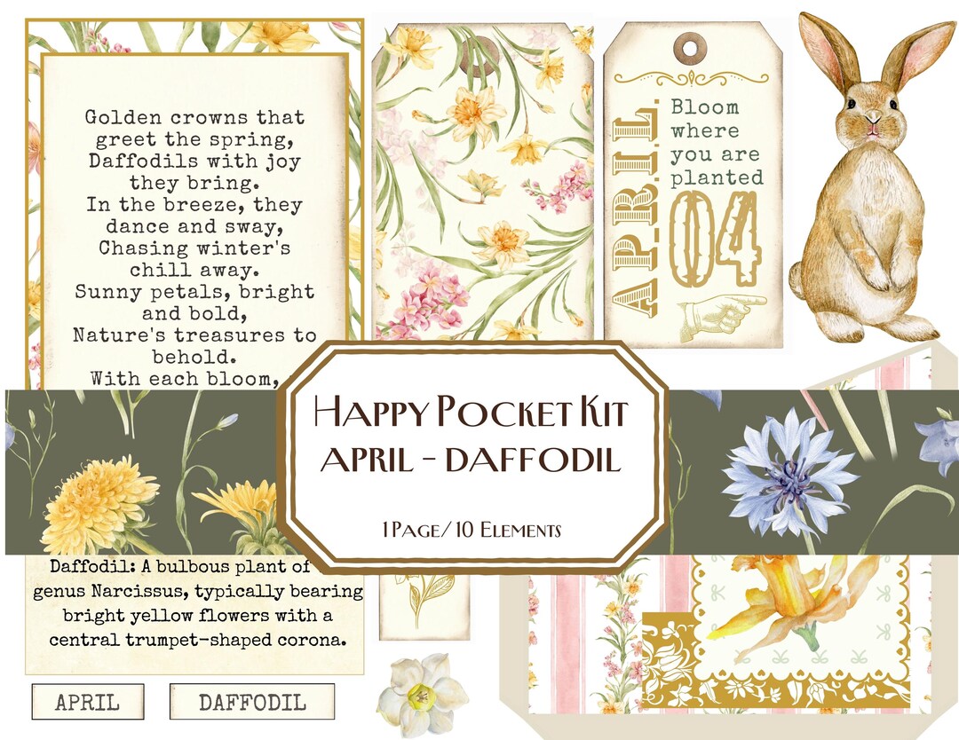 April Happy Pocket Kit, Collage, Journal Tags, Easter, Spring, Junk ...