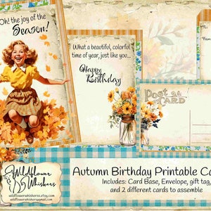 Autumn Birthday Printable Card Kit, Birthday Greeting Card, Autumn ...
