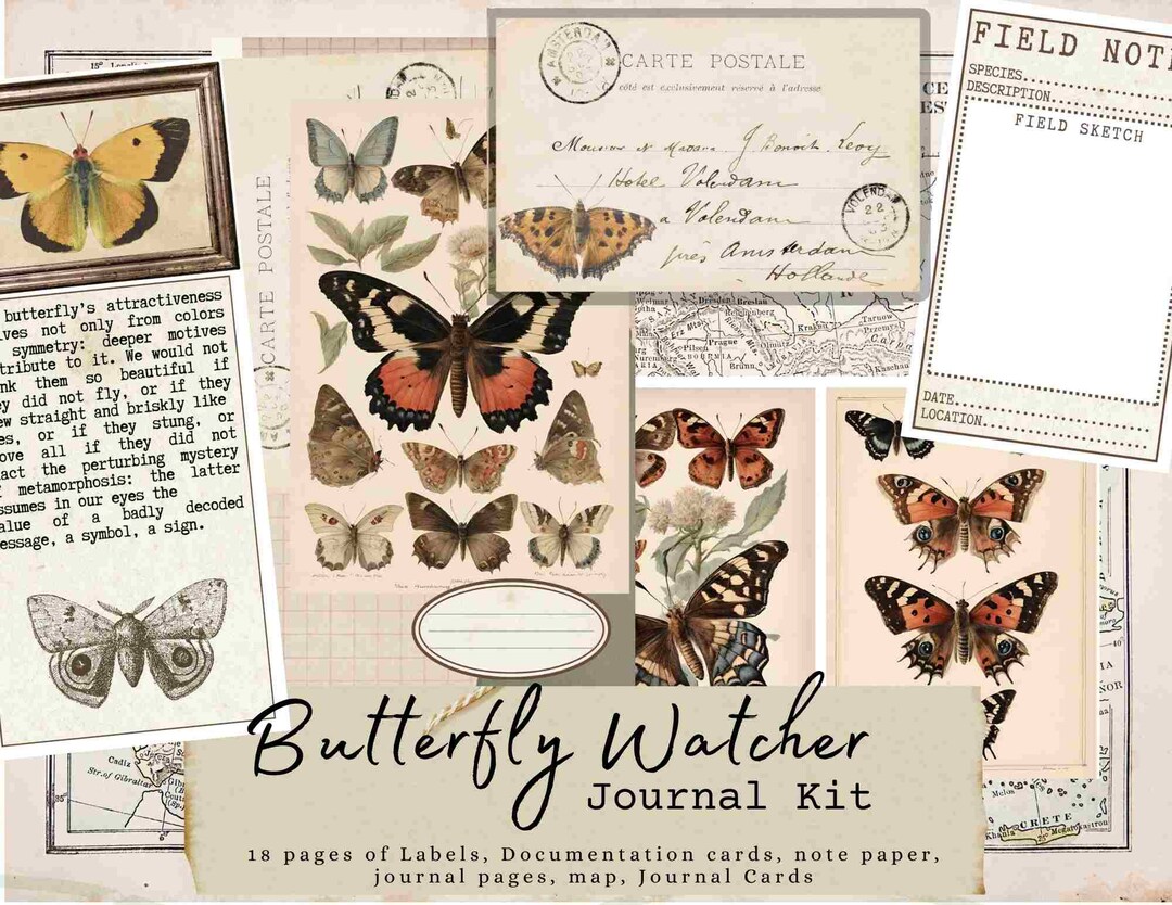 Butterfly Watcher Journal Kit, Specimen Cards, Journal, Junk Journal ...