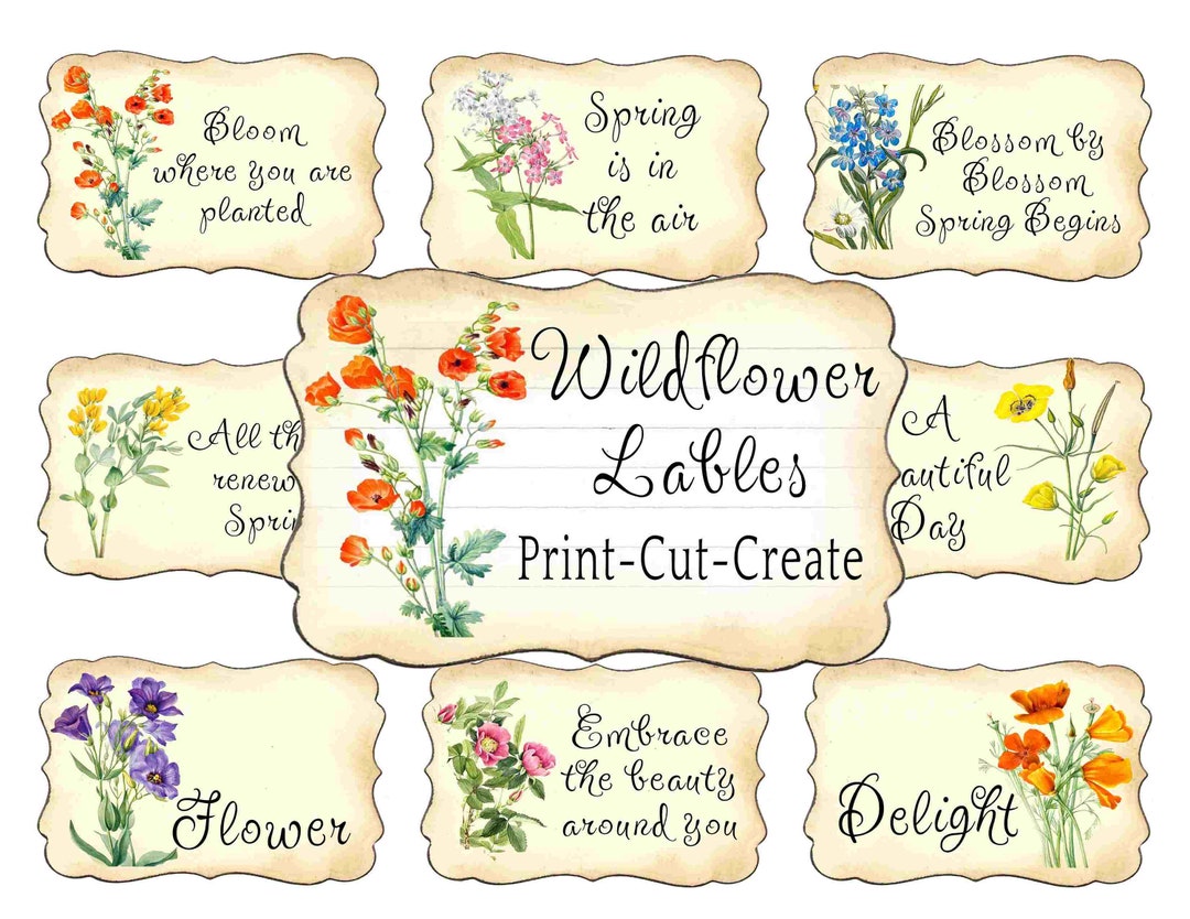 Wildflower Labels, Gift Tags, Journal Tags, Spring Tags, Floral ...