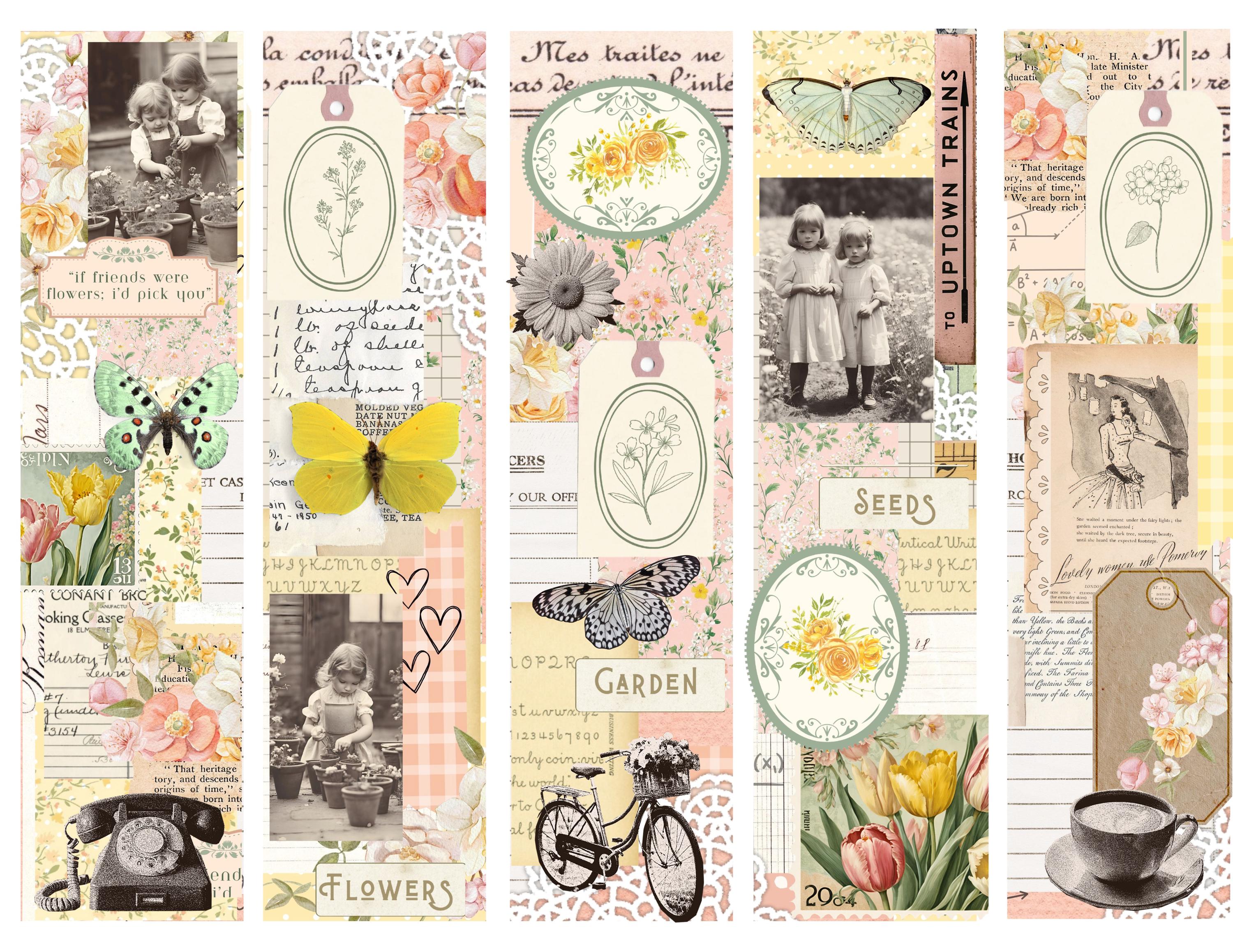 Spring Floral Snippet Strips, Collage, Journal Tags, Easter, Spring ...