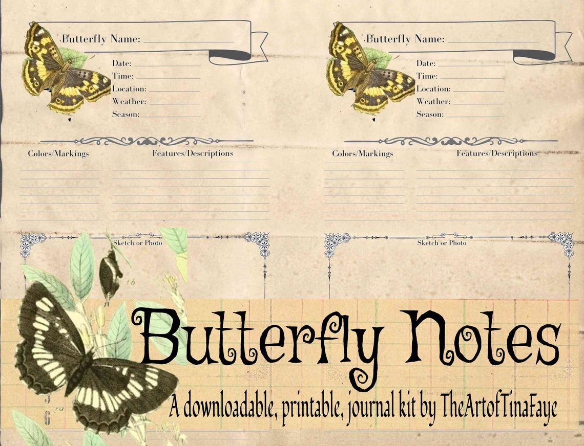 Butterfly Notes Printable Journal Kit Digital Journal Kit | Etsy