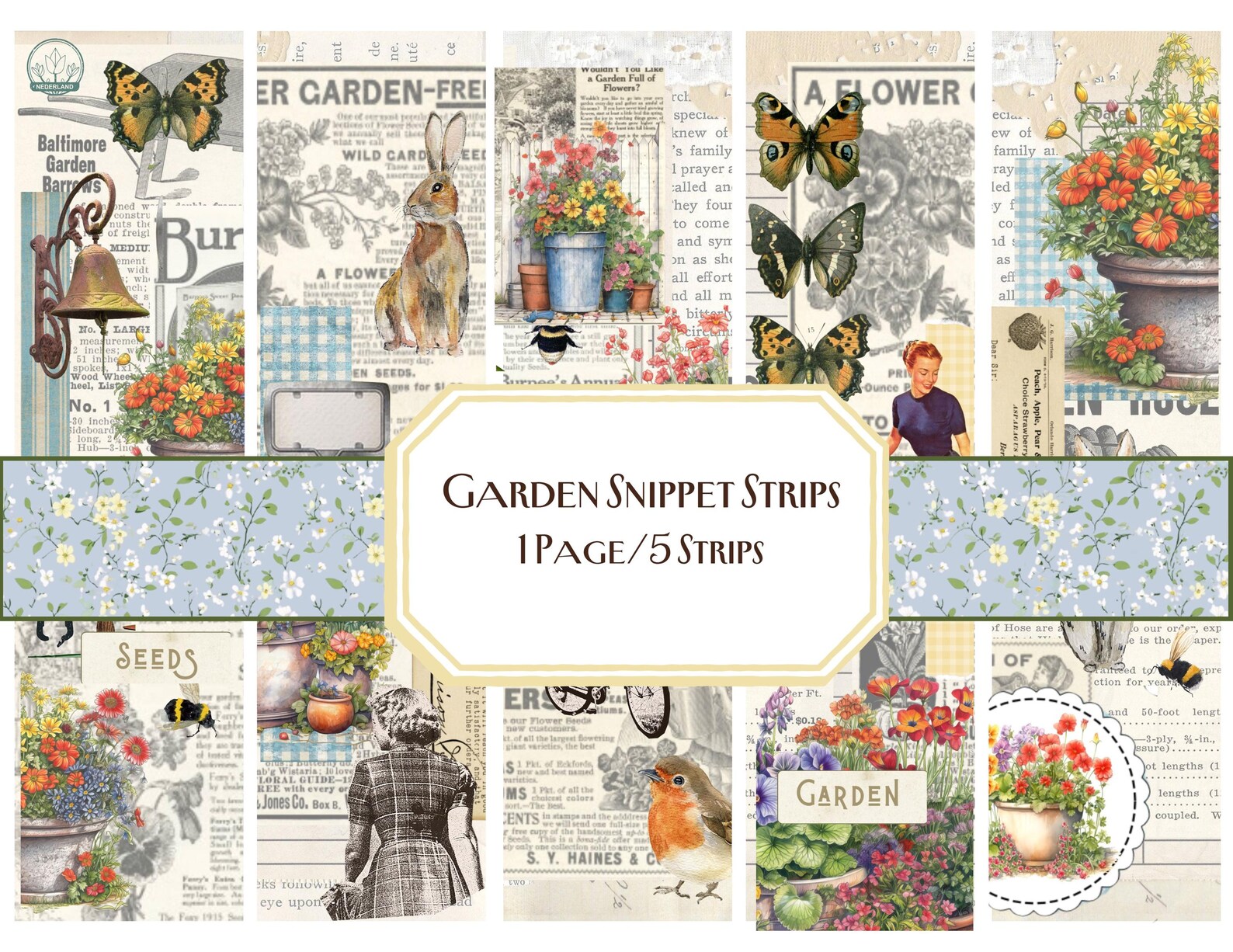 Garden Snippet Strips, Collage, Journal Tags, Easter, Spring, Junk ...