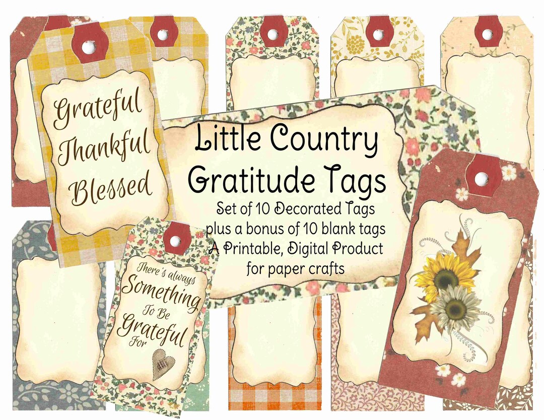Country Gratitude Tags, Printable Thanksgiving Ephemera (digital ...