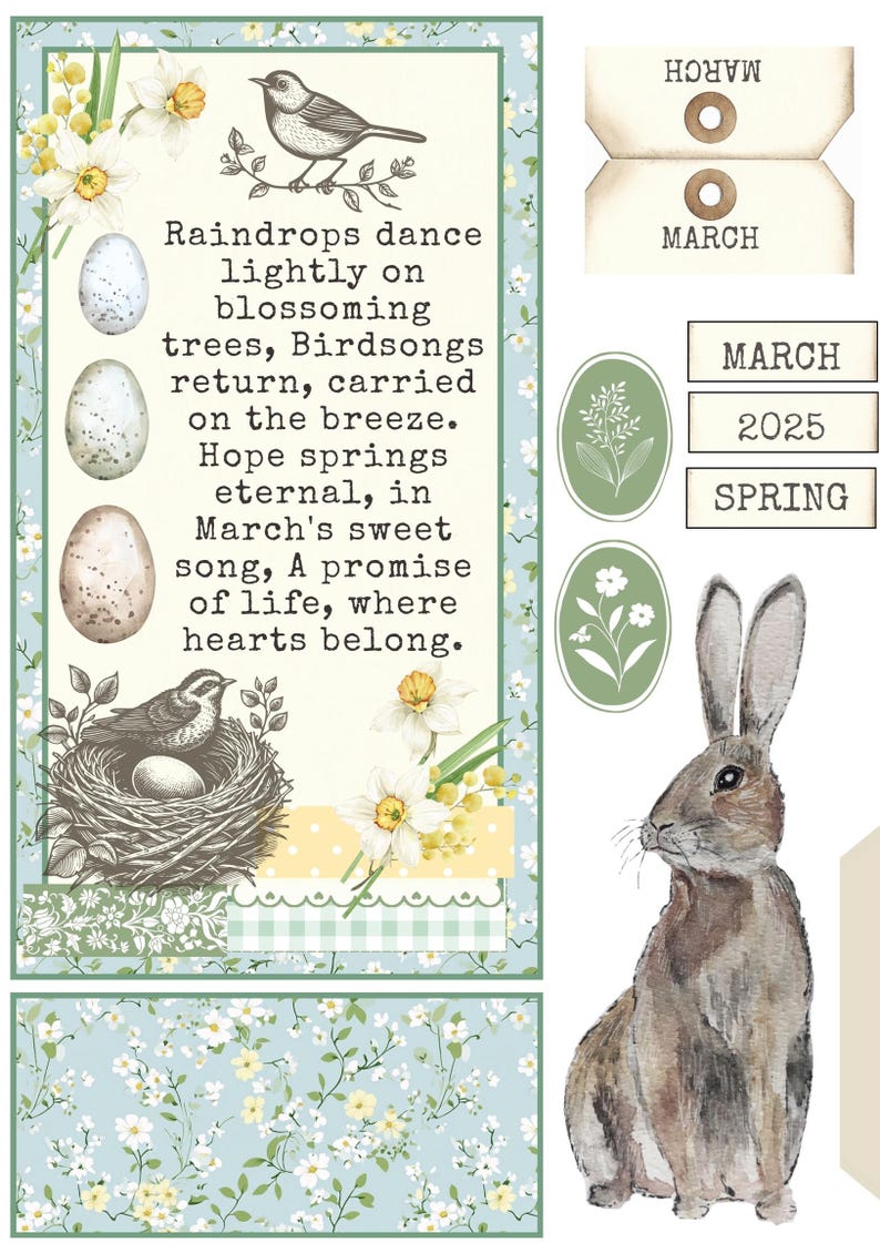 March Happy Pocket Kit, Collage, Journal Tags, Easter, Spring, Junk ...