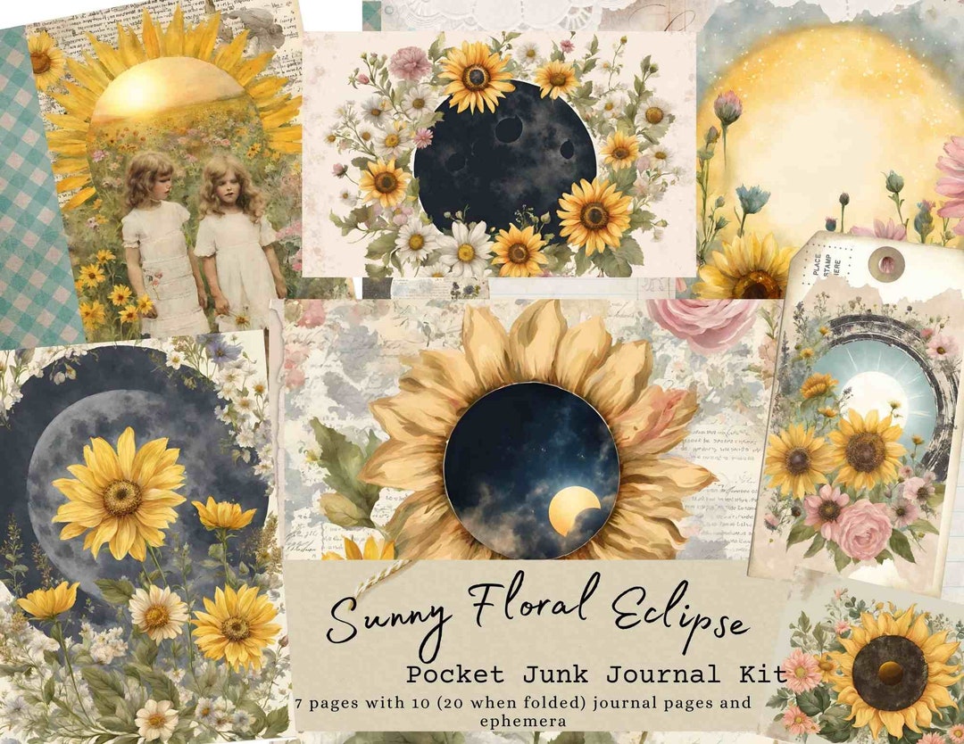Sunny Floral Eclipse Pocket Journal, Printable, Digital, 2024 Eclipse ...