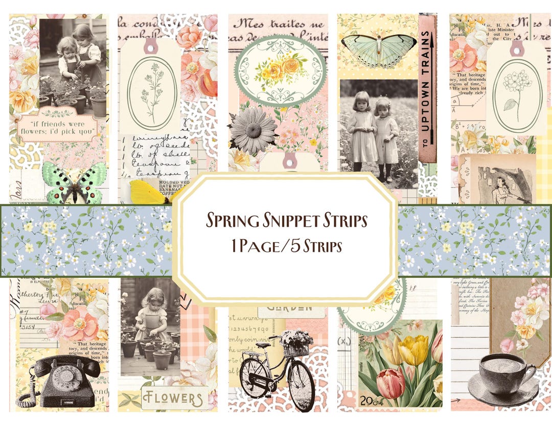 Spring Floral Snippet Strips, Collage, Journal Tags, Easter, Spring ...