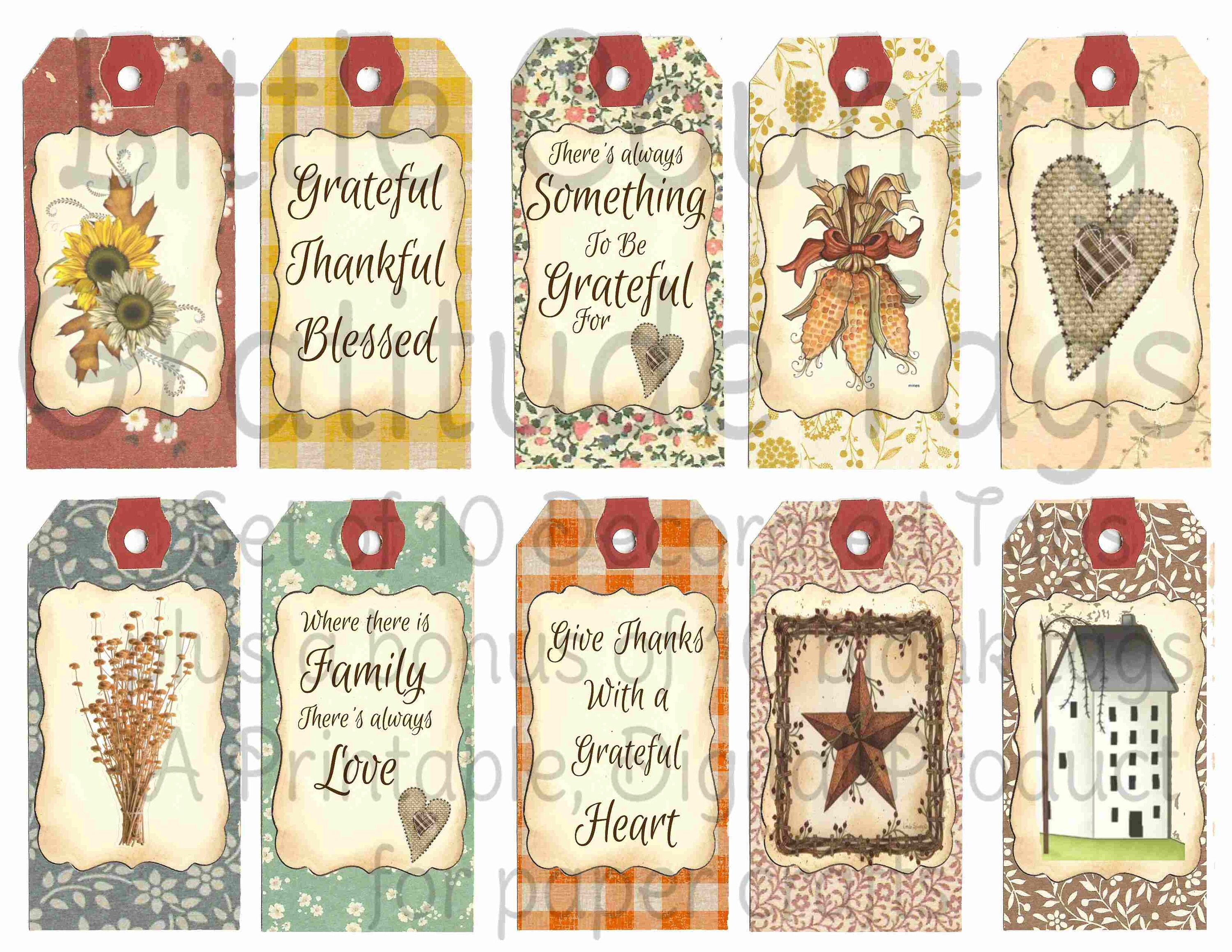 Country Gratitude Tags, Printable Thanksgiving Ephemera (digital ...