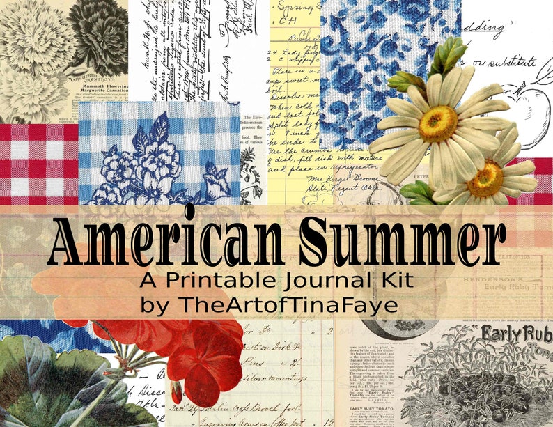American Summer Printable Journal Kit, Floral Patriotic Theme (digital ...