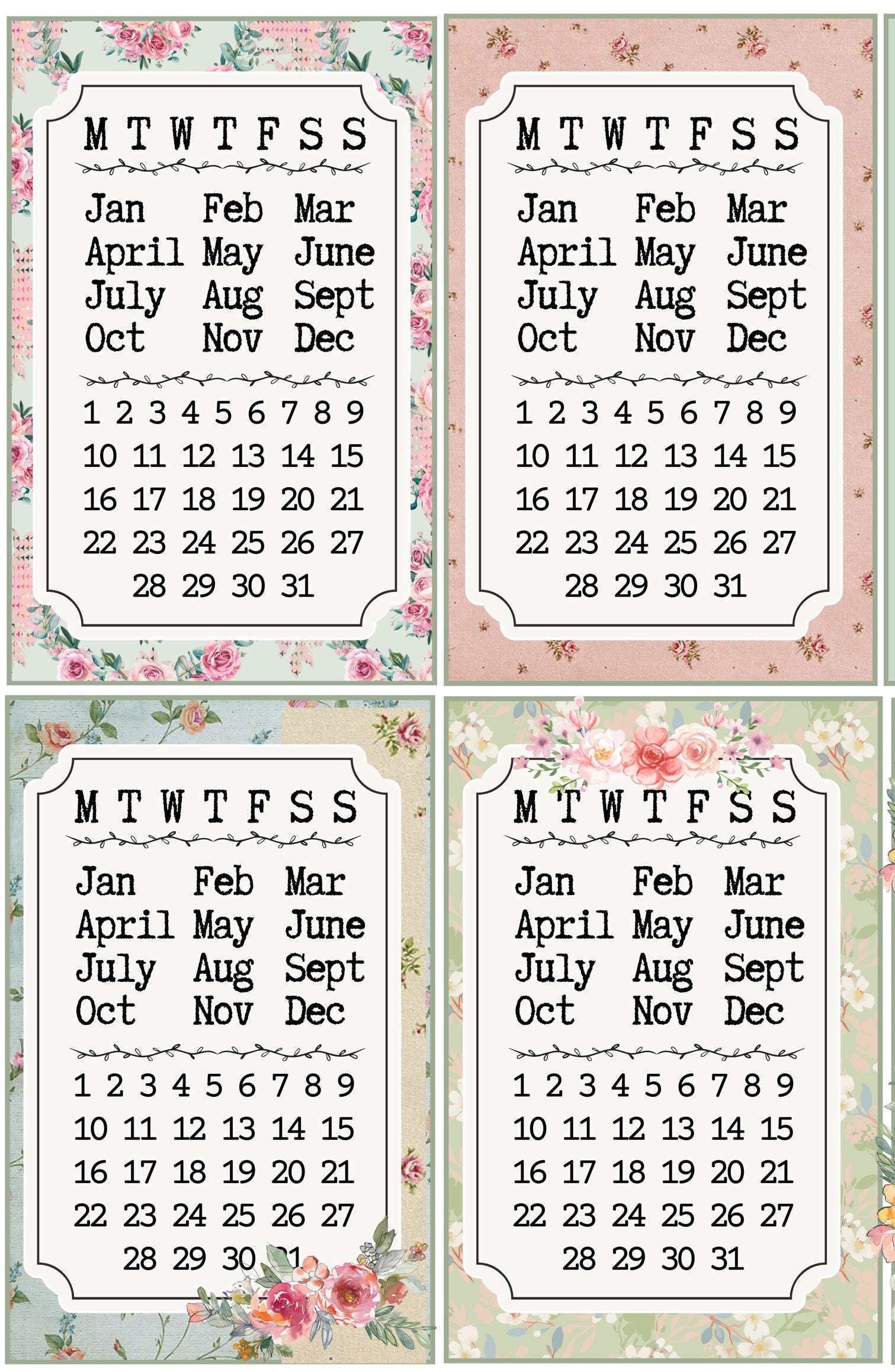 Vintage Shabby Chic Perpetual Calendar Journal Cards, Journal, Junk ...