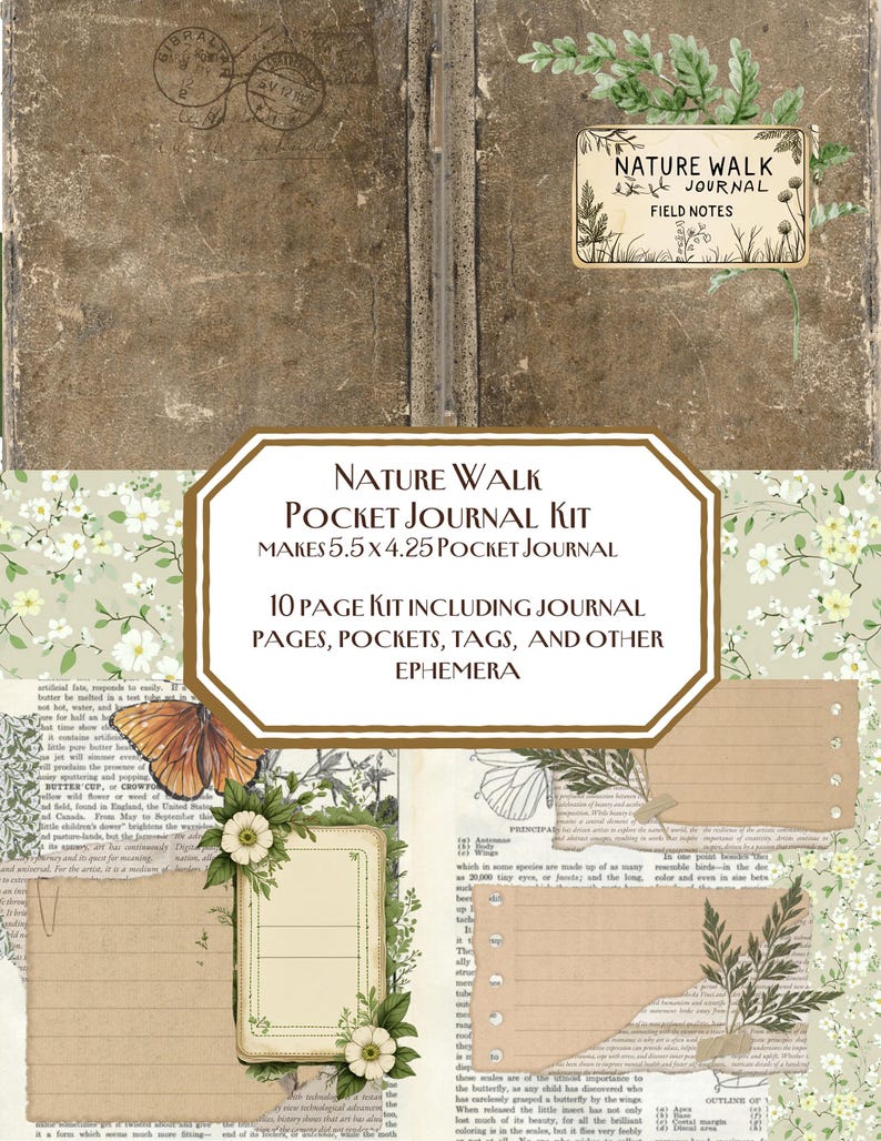 Nature Walk Pocket Journal, Printable, Digital, Vintage Notes, Journal ...