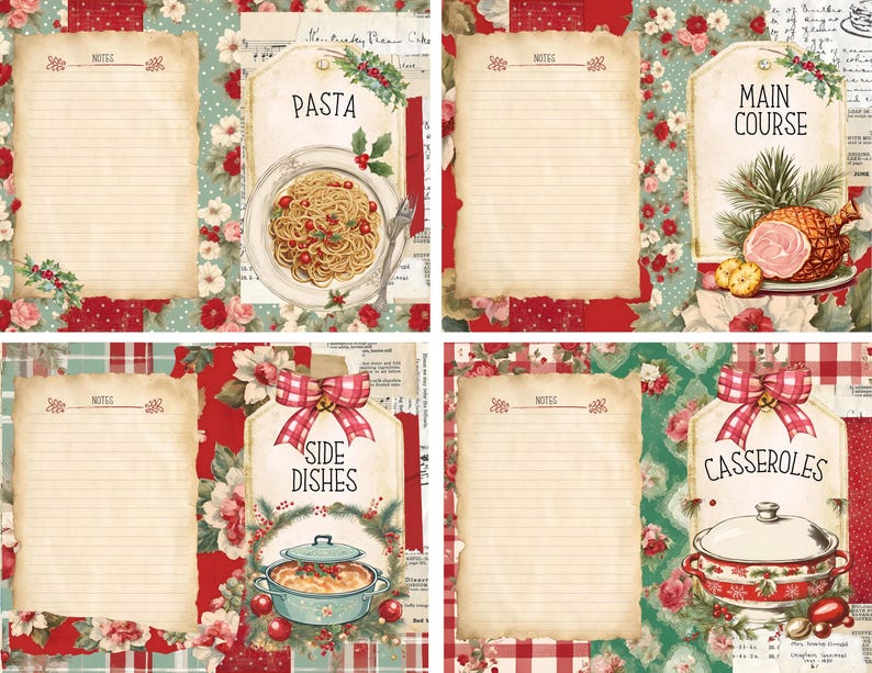 Country Christmas Recipe Journal Kit, Shabby Chic Ephemera (digital ...