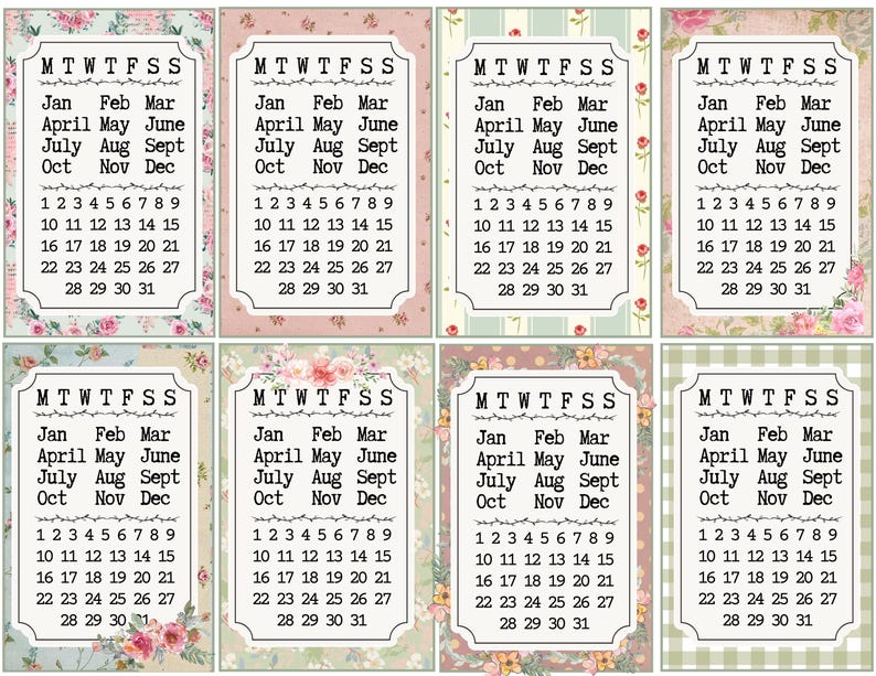 Vintage Shabby Chic Perpetual Calendar Journal Cards, Journal, Junk ...