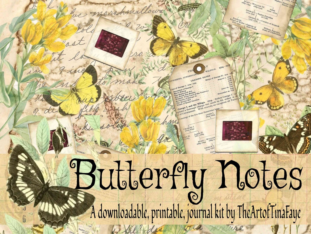 Butterfly Notes Printable Journal Kit, Digital Journal Kit, Printable ...