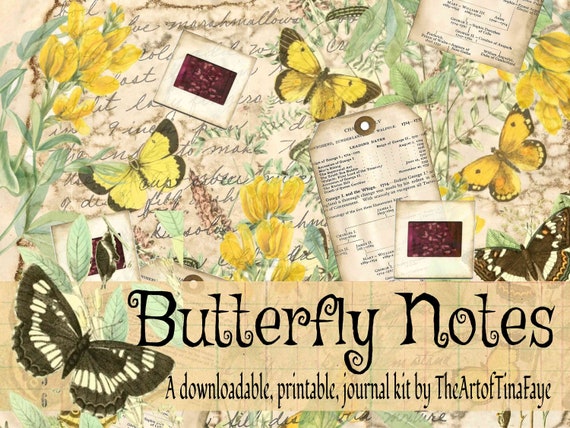 Butterfly Notes Printable Journal Kit Digital Journal Kit | Etsy