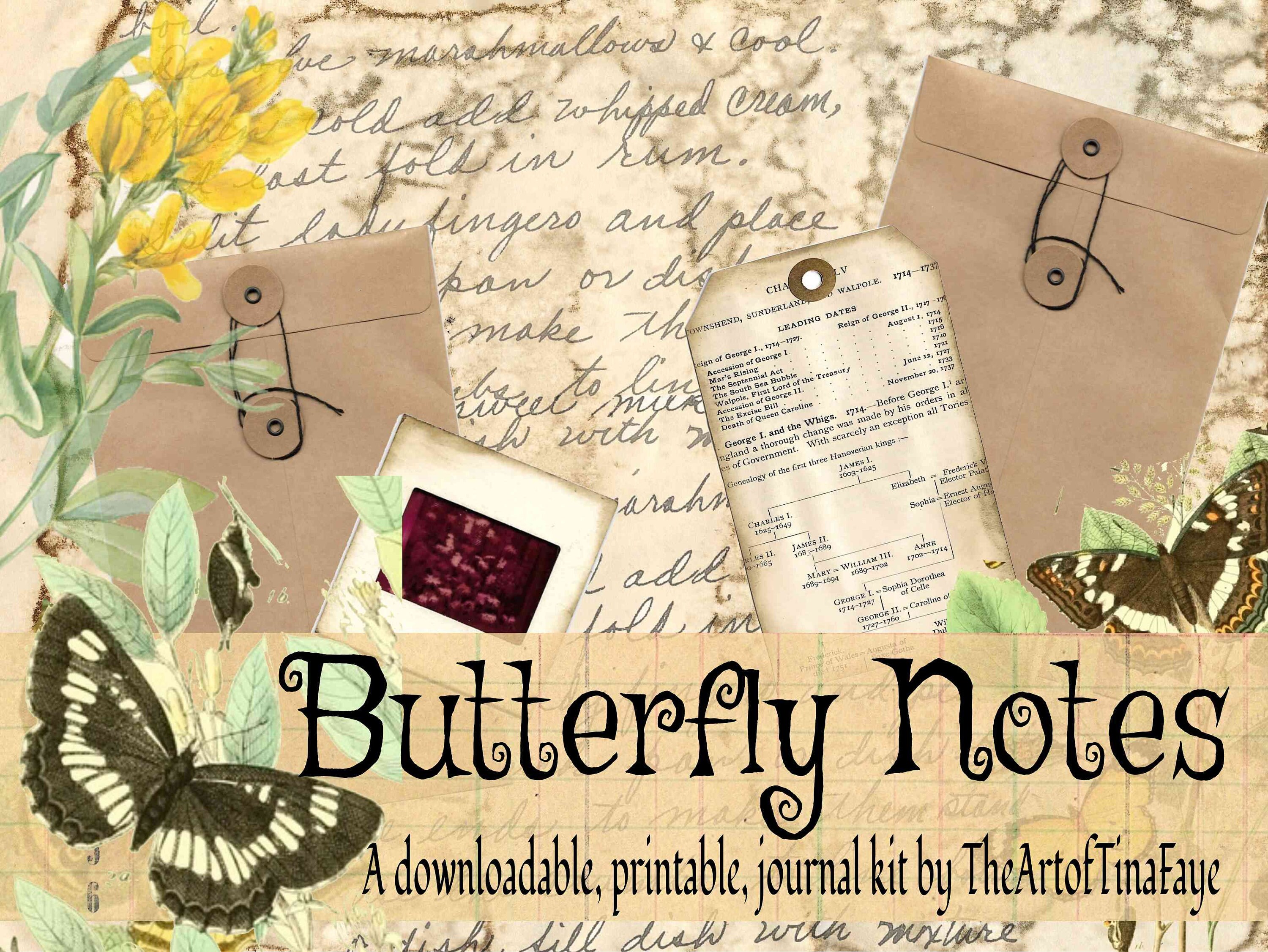 Butterfly Notes Printable Journal Kit Digital Journal Kit | Etsy