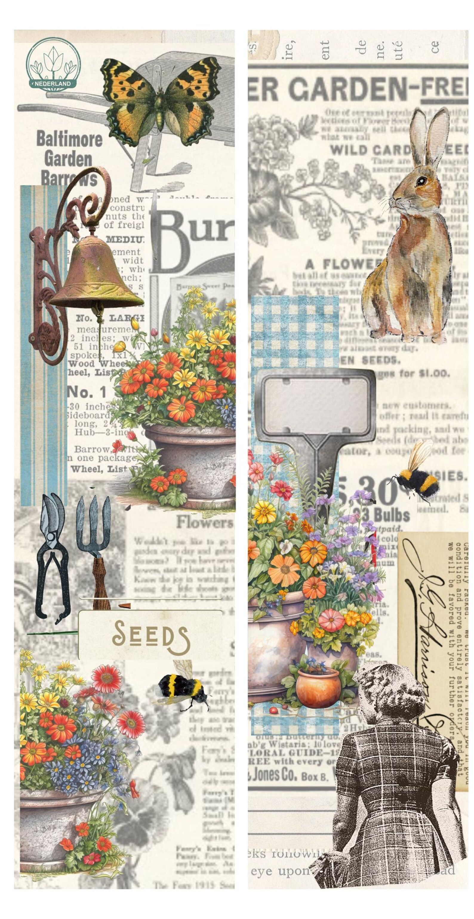 Garden Snippet Strips, Collage, Journal Tags, Easter, Spring, Junk ...