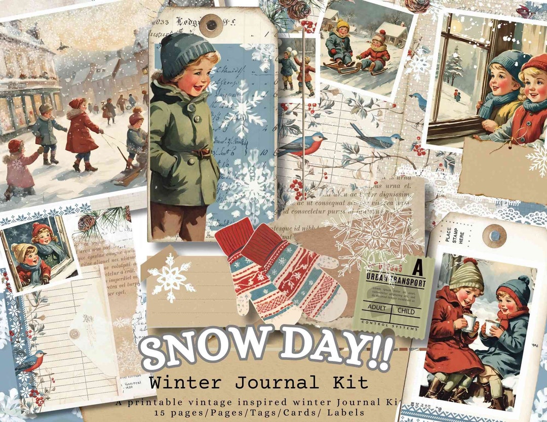 Snow Day Winter Journal Kit, Winter, Vintage, Shabby Chic, Cottage Core ...