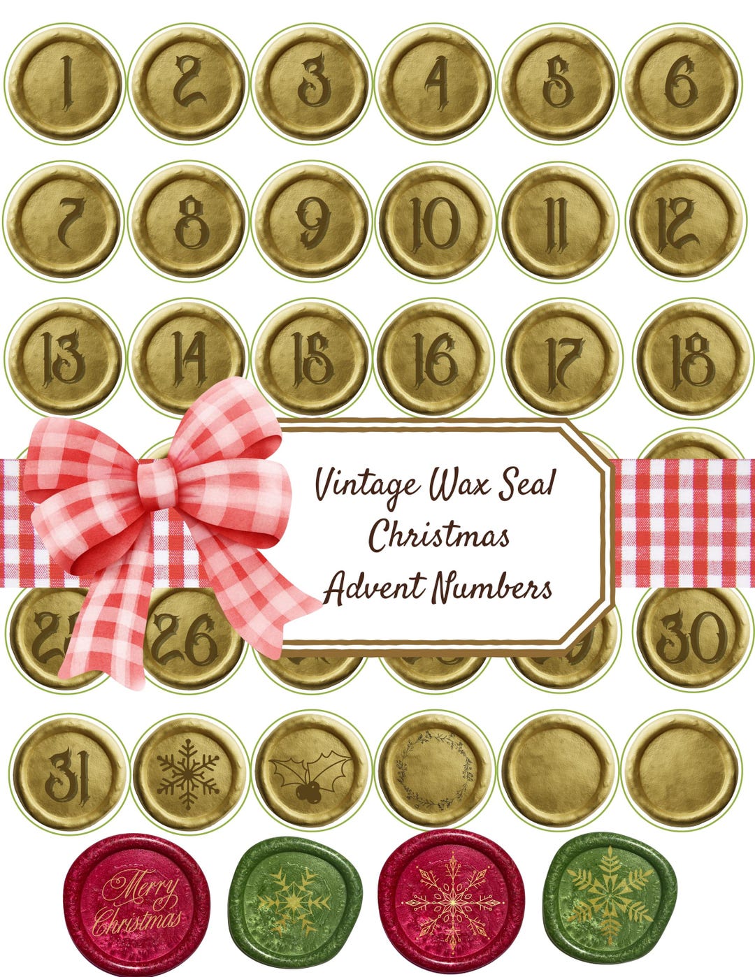 Vintage Wax Seal Christmas Advent Calendar Numbers (JPEG) - Etsy