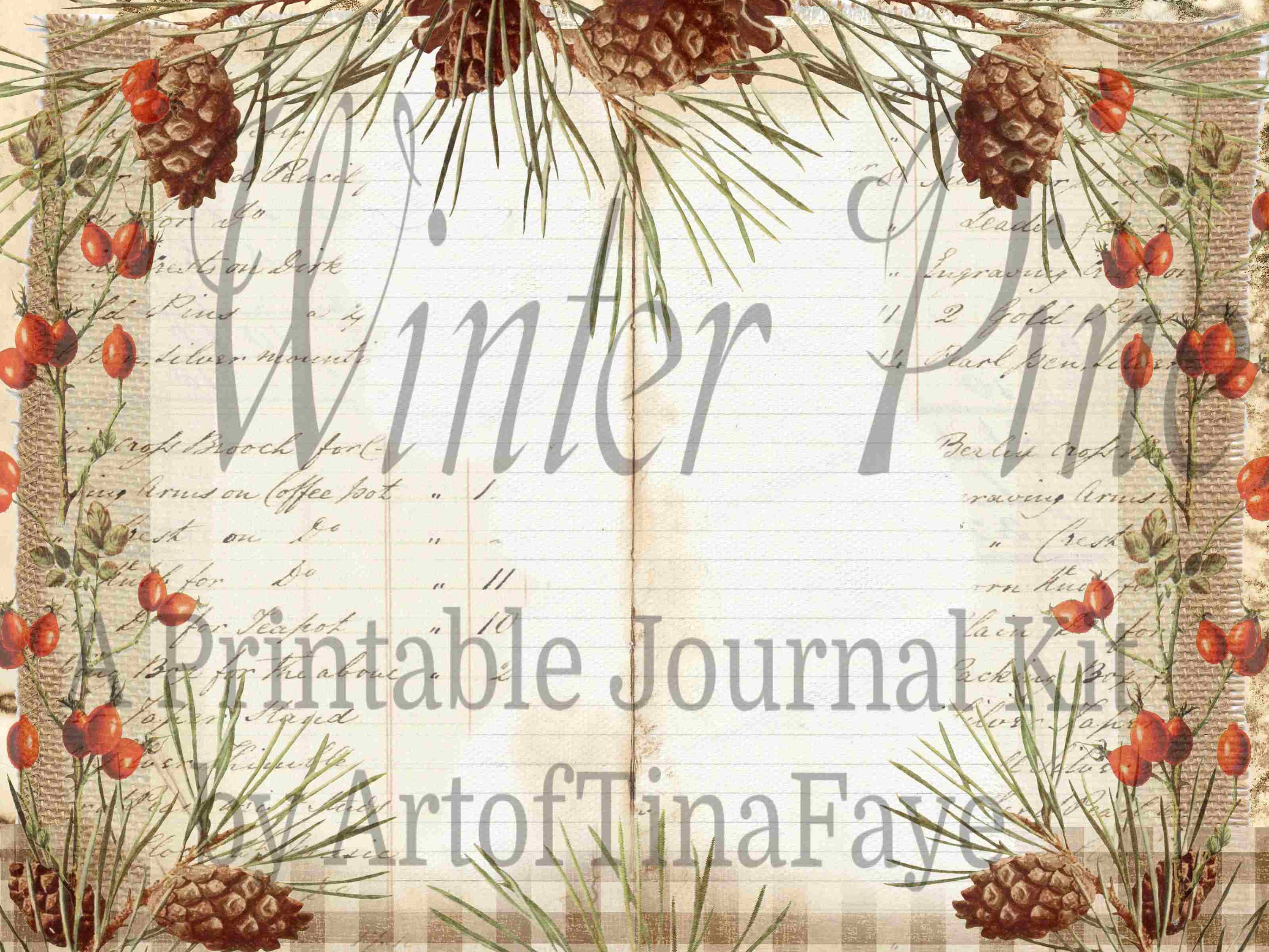 Winter Pine Printable Journal Kit, Ephemera Pages (digital Download) - Etsy
