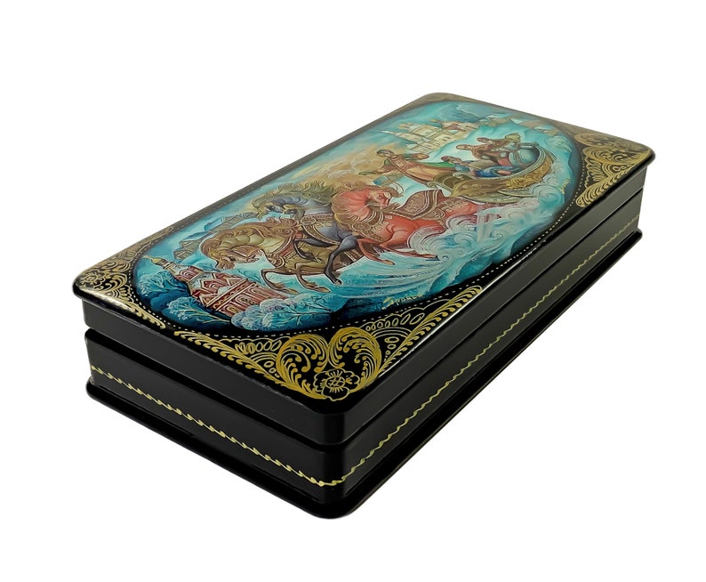 Russian Lacquer Box Fedoskino Fairy Tale Jewelry Box Gift Box Troika ...