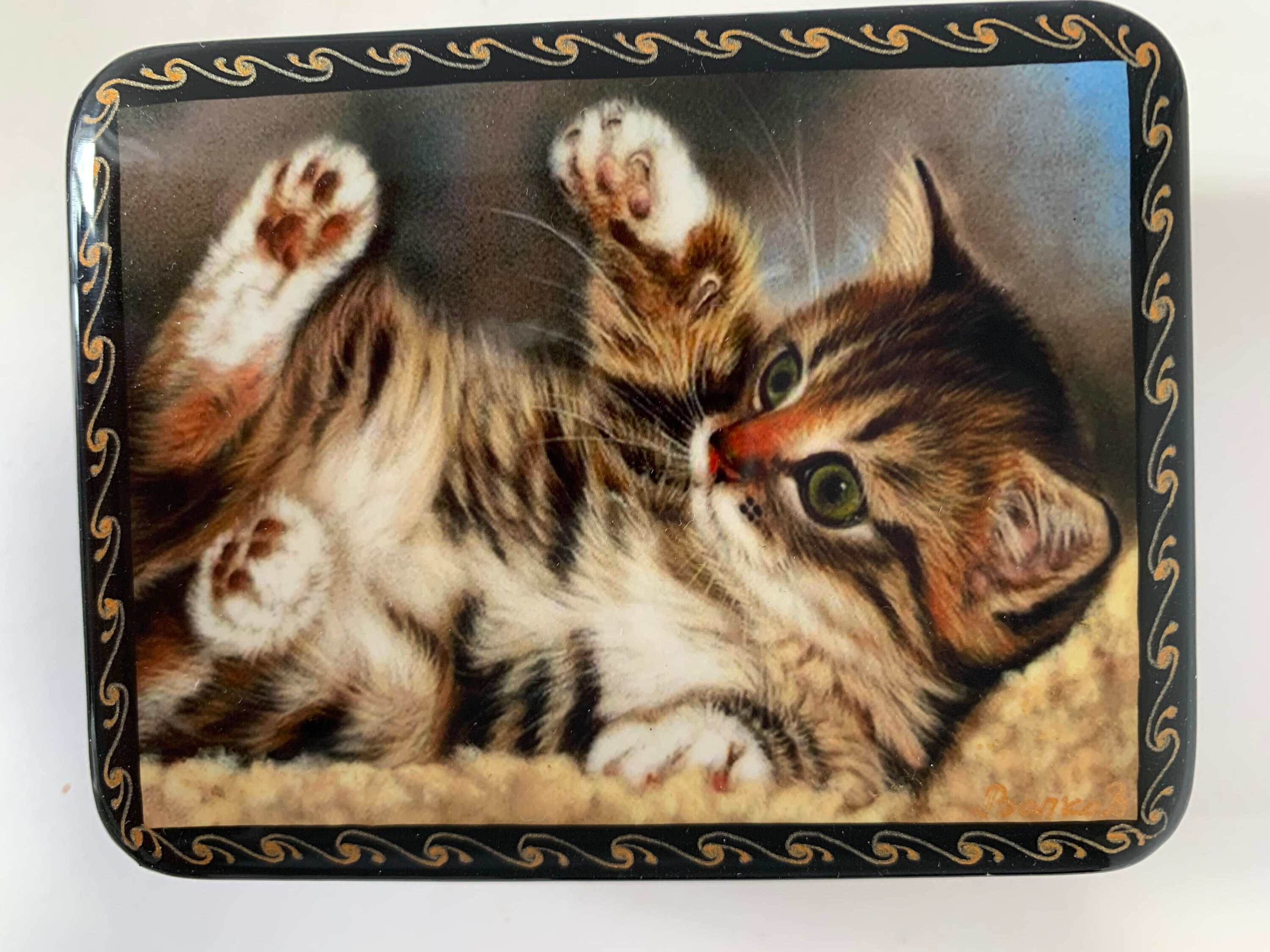 Russian Fedoskino Lacquer Box With Kitten - Etsy