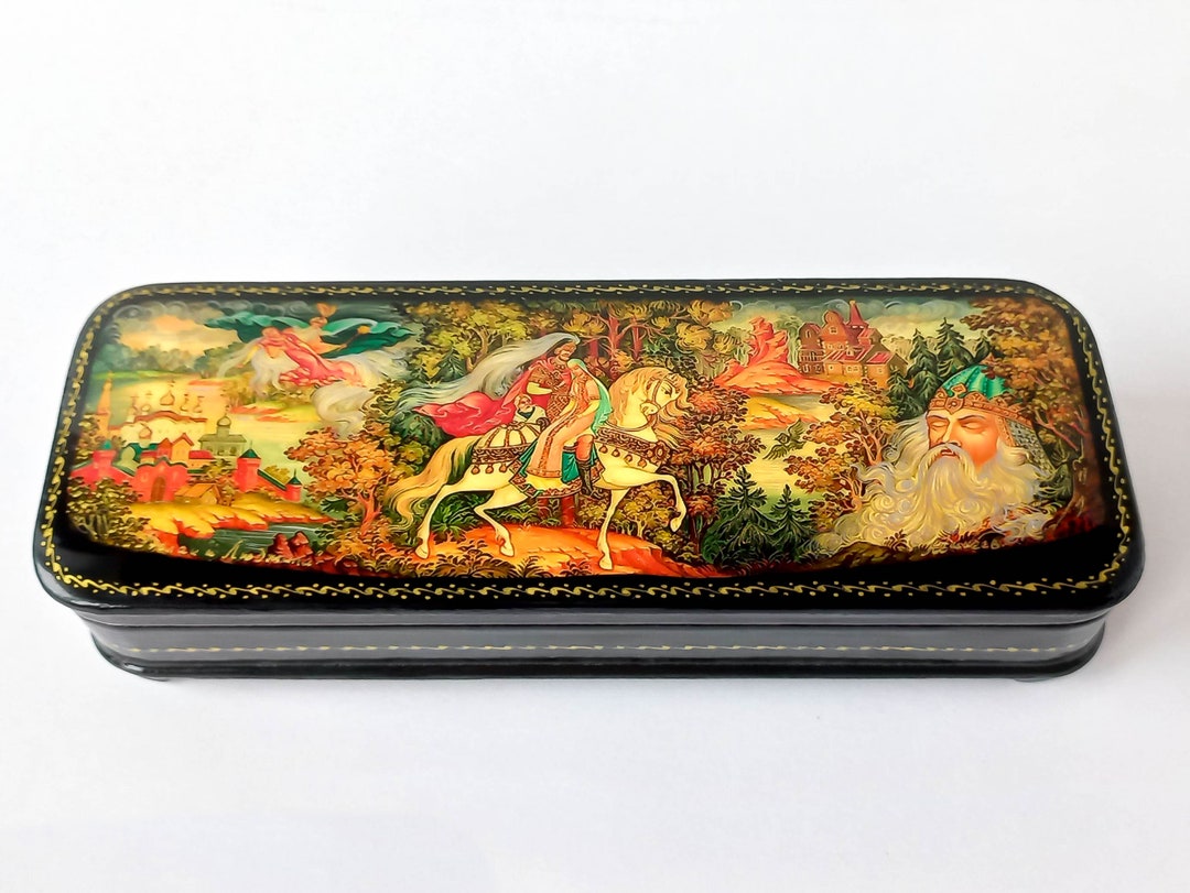 Russian Lacquer Box Palekh Art Jewelry Trinket Box Gift Box Lacquer ...