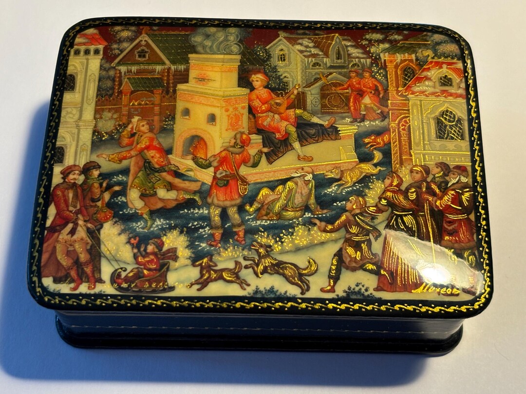 Russian Lacquer Box, Fedoskino, Fairy Tale "by Pike Command", Handmade ...
