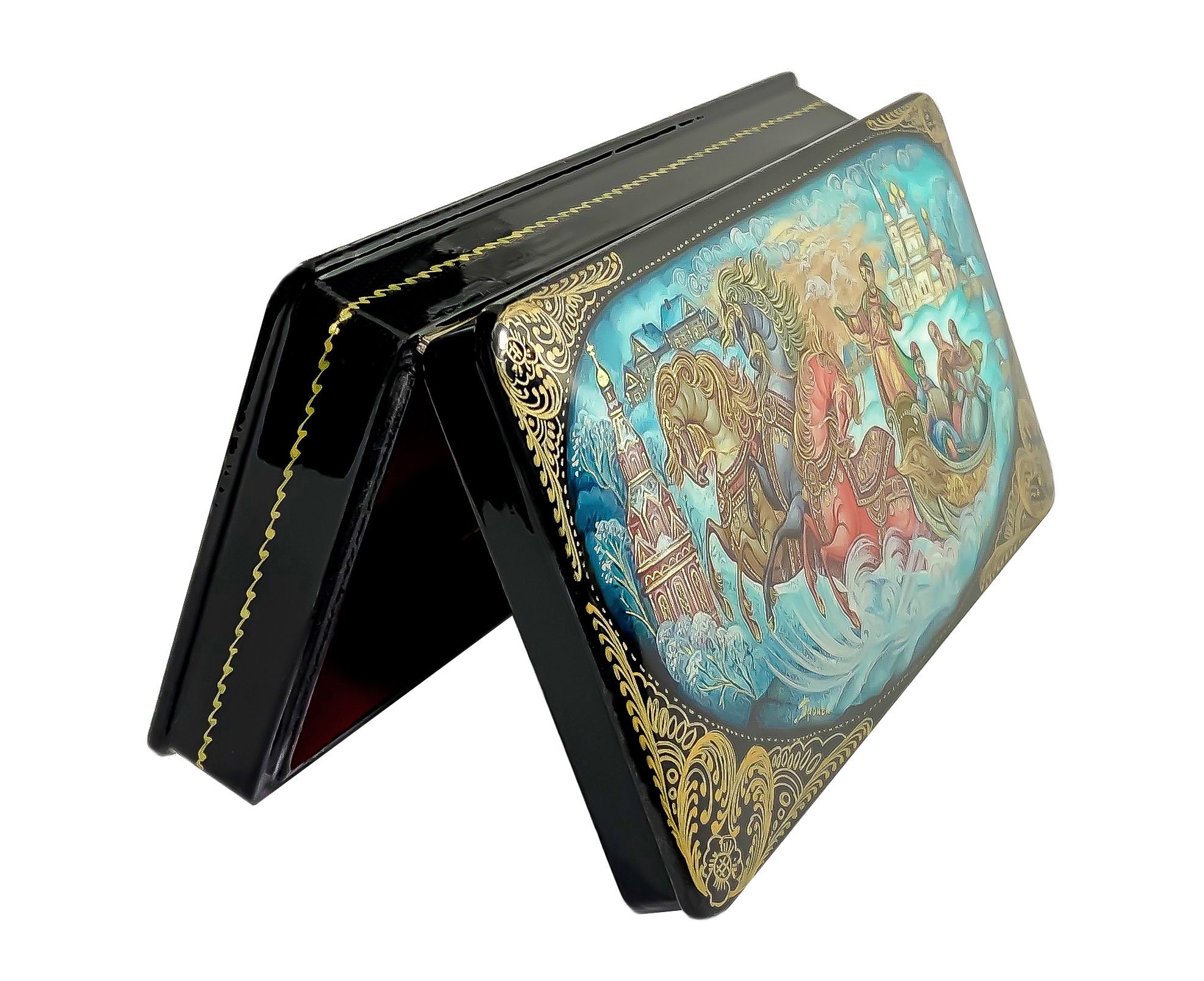 Russian Lacquer Box Fedoskino Fairy Tale Jewelry Box Gift Box Troika ...