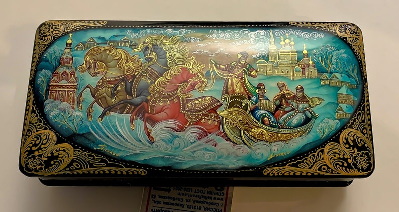 Russian Lacquer Box Fedoskino Fairy Tale Jewelry Box Gift Box Troika ...