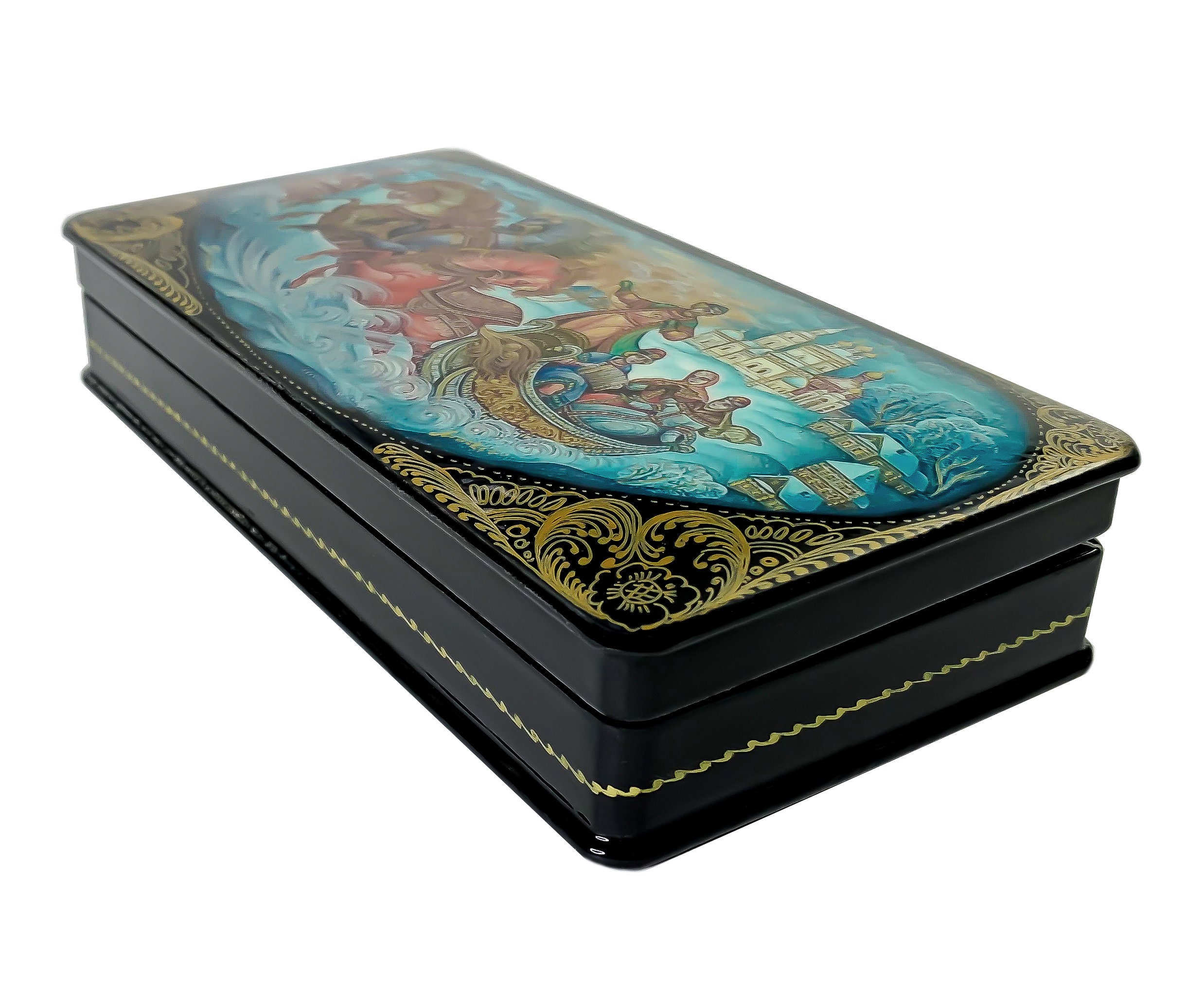 Russian Lacquer Box Fedoskino Fairy Tale Jewelry Box Gift Box Troika ...
