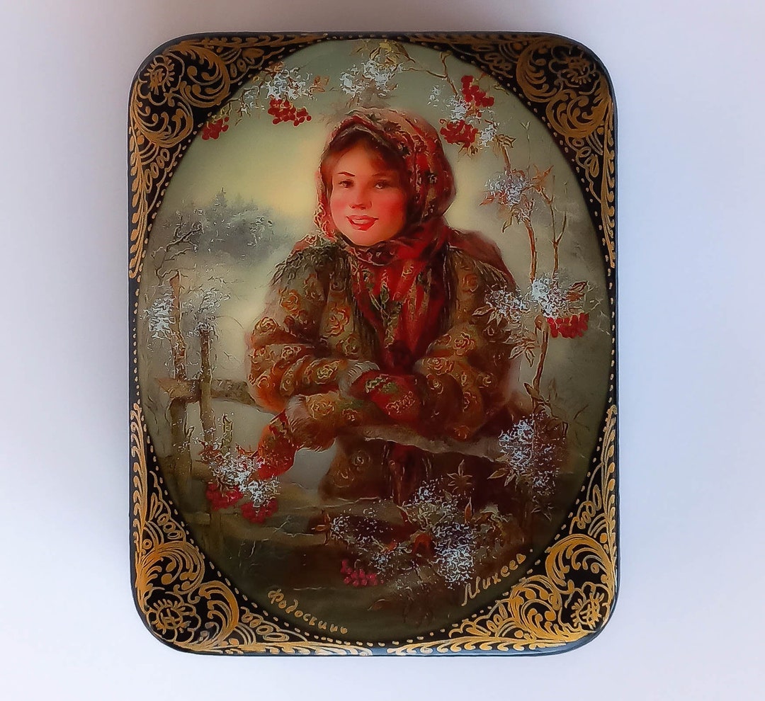 Russian Lacquer Box Fedoskino Art Painting Jewelry Box Christmas Gift ...