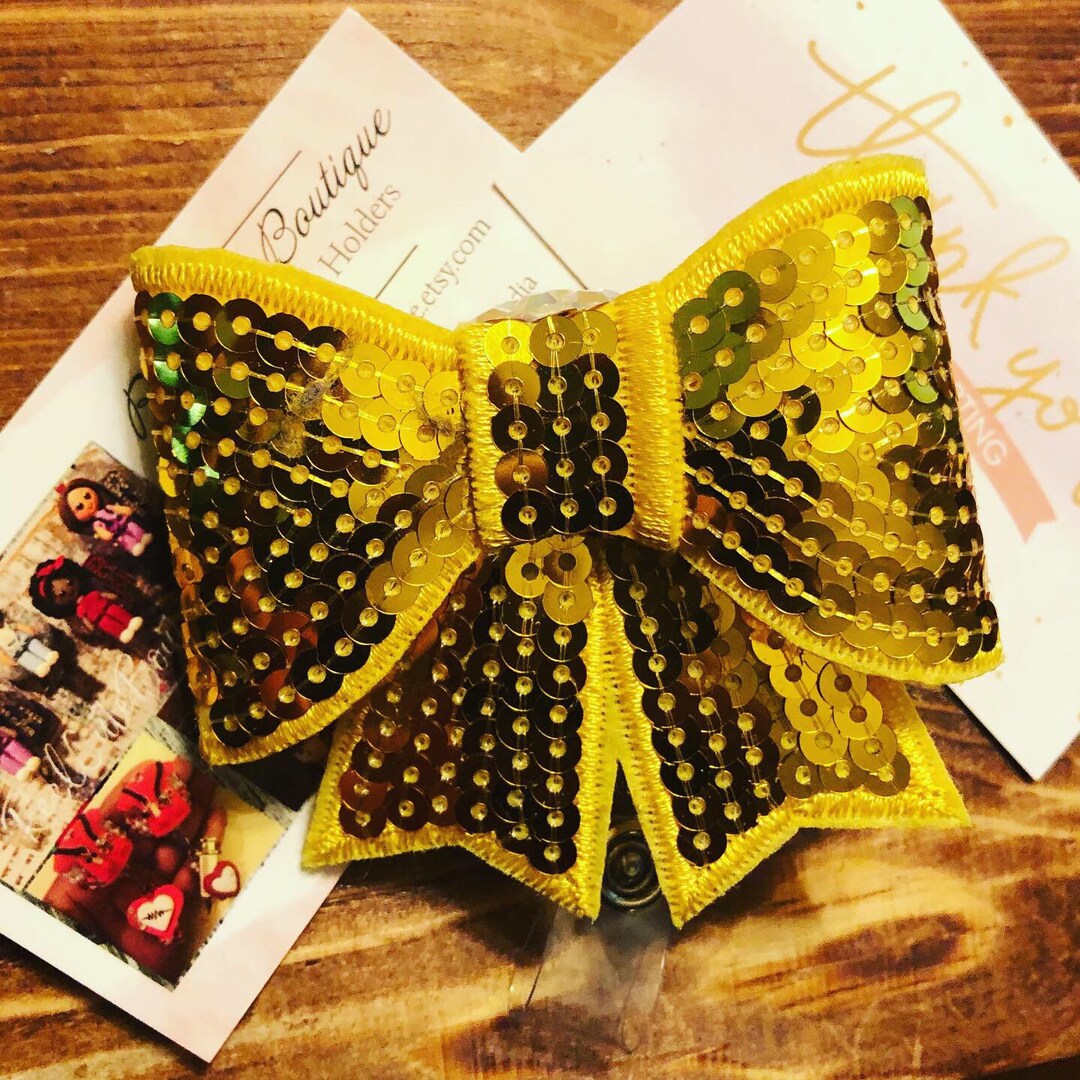 Sequin Bow Badge Reel - Handmade ID Holder - Etsy