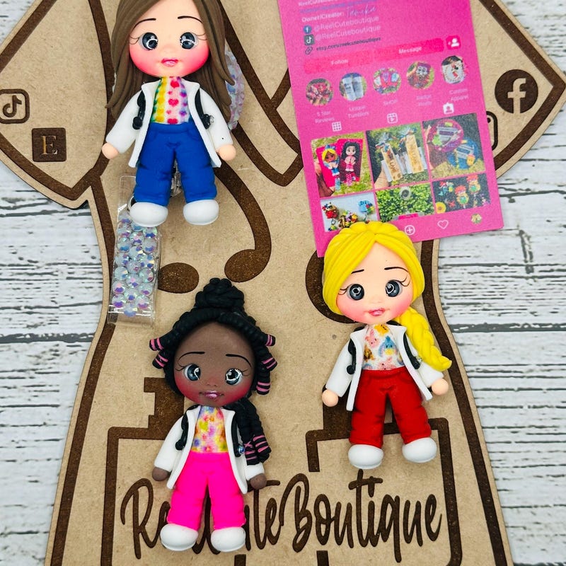 Badge Holder Clay Dolls - Etsy