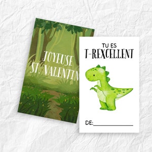 Printable French Kids Valentine's Cards Dinosaurs Digital DIY Download ...