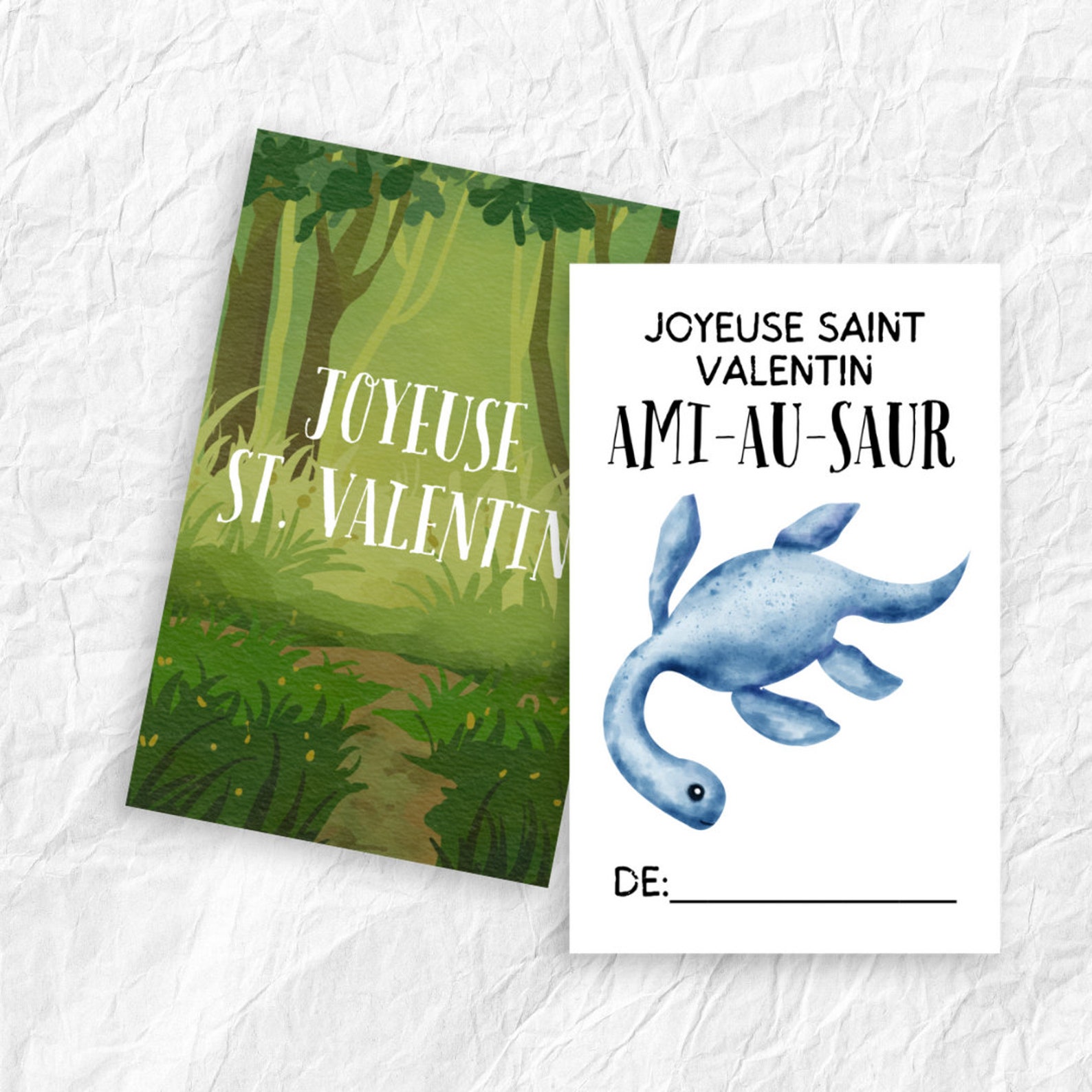 Printable French Kids Valentine's Cards Dinosaurs Digital DIY Download ...