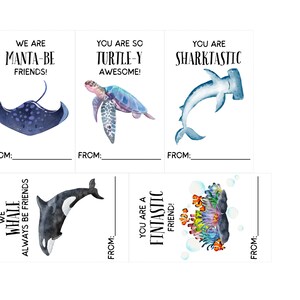 Printable Ocean & Sea Valentines for Kids Shark Whale Turtle Ray Cute ...