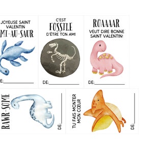 Printable French Kids Valentine's Cards Dinosaurs Digital DIY Download ...