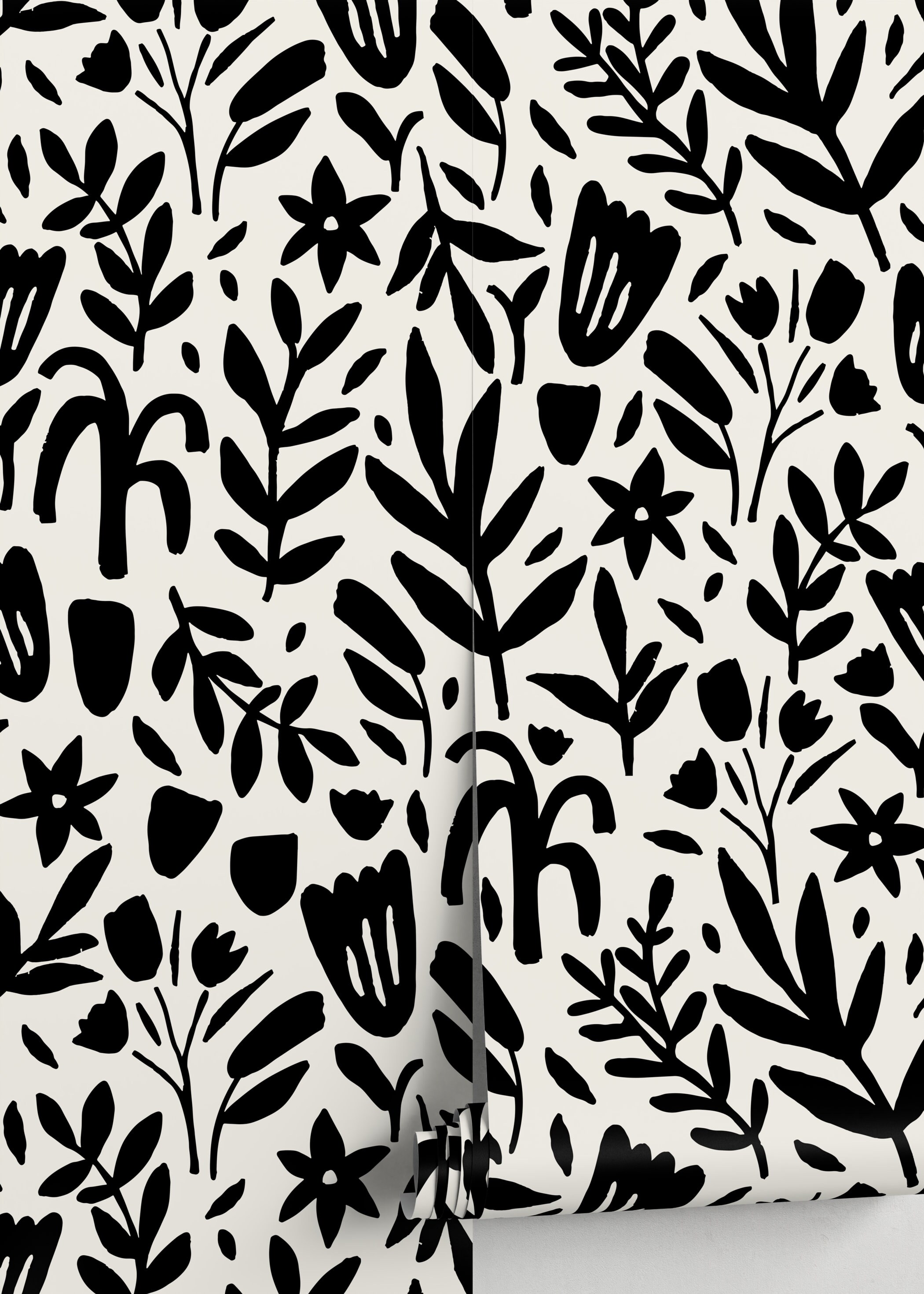 Black and White Floral Wallpaper / Peel and Stick Wallpaper Removable ...