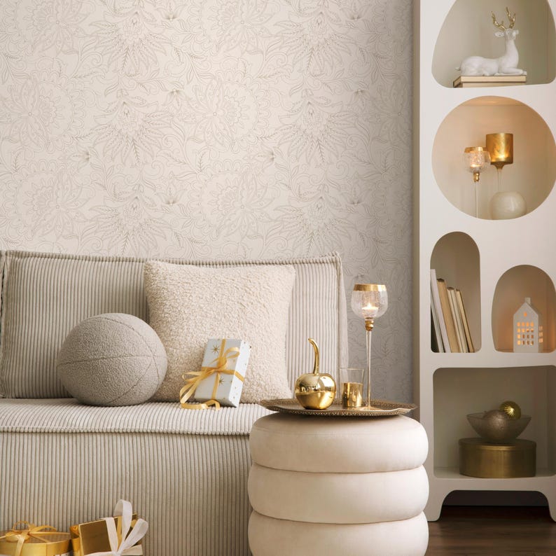 Light Tan Floral Minimal Outline Elegant Neutral Wallpaper - D082 - Etsy