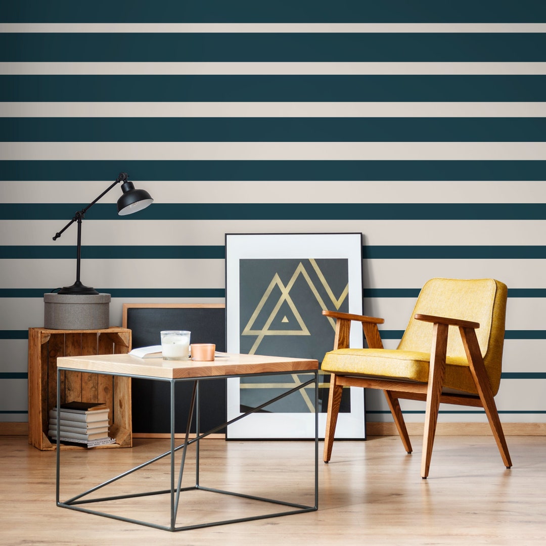 Dark Teal Blue Striped Wallpaper Modern Wallpaper Peel and Stick and ...