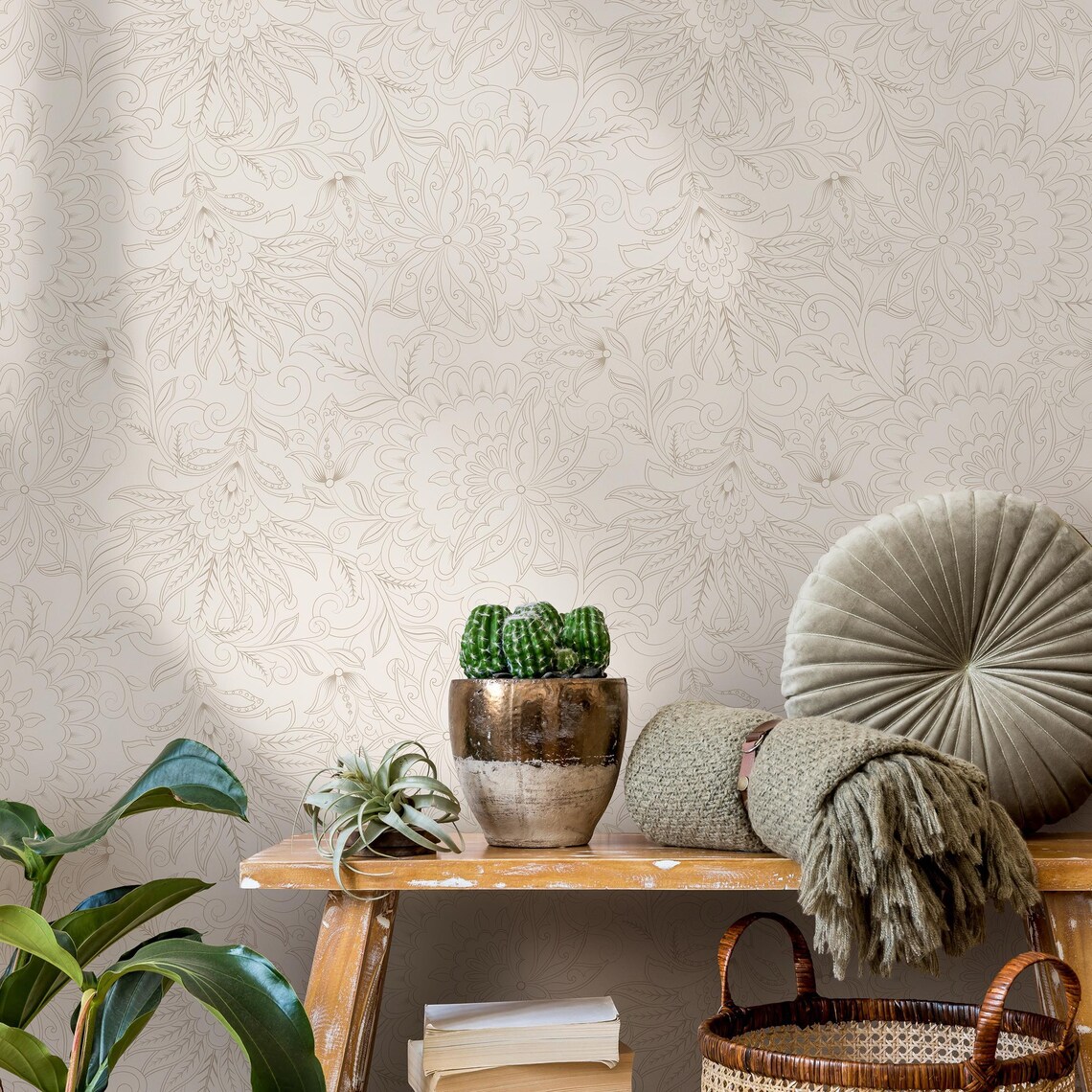 Light Tan Floral Minimal Outline Elegant Neutral Wallpaper - D082 - Etsy