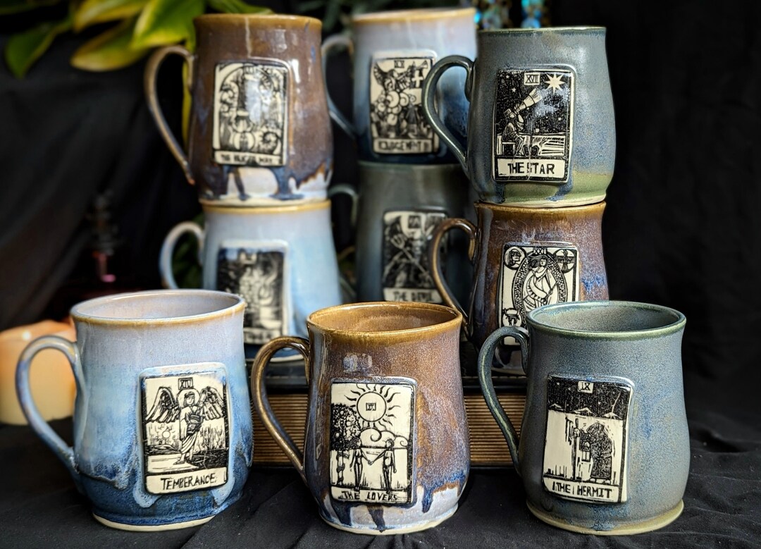 Handmade Ceramic Tarot Card Mugs the Devil Tarot the Hermit Tarot the ...