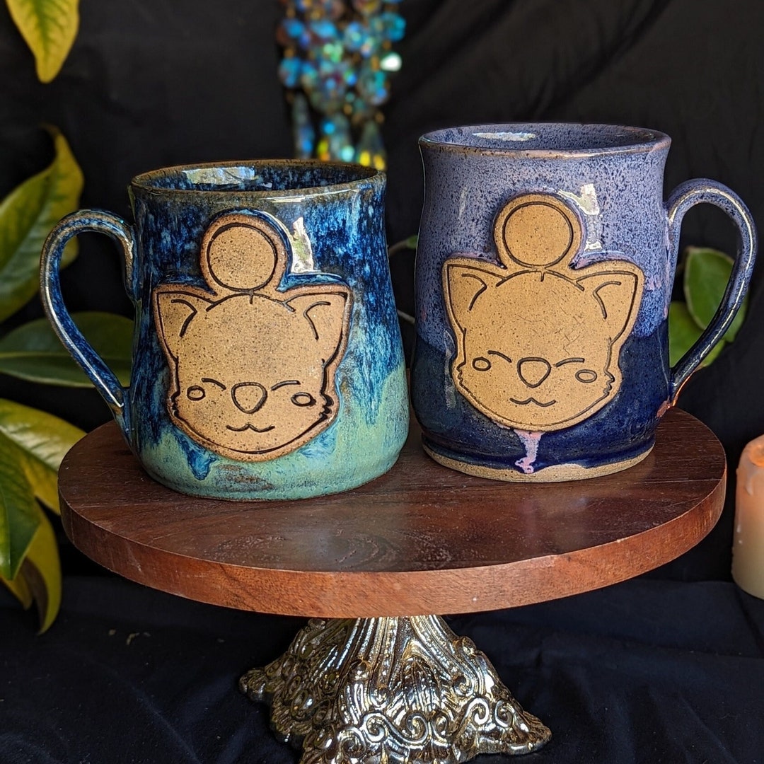 Handmade Ceramic Cute Moogle Mug Purple and Blue Mug Handmade Mug ...