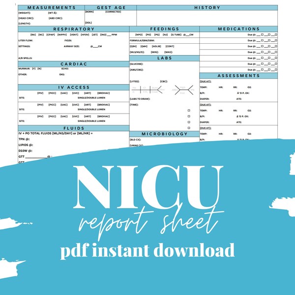 Nicu Report Sheet - Etsy